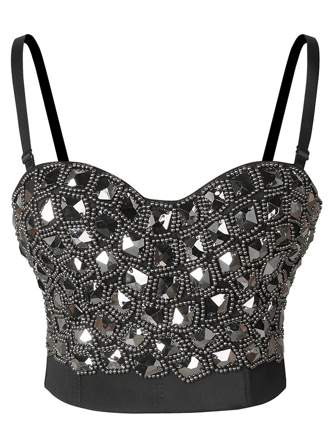 Punk Rhinestone Beaded Shimmer Diamond Party Bustier Crop Top – Charmian